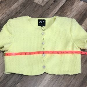 Zara | Jackets & Coats | Zara Pastel Yellow Texture Crop Top Jacket ...